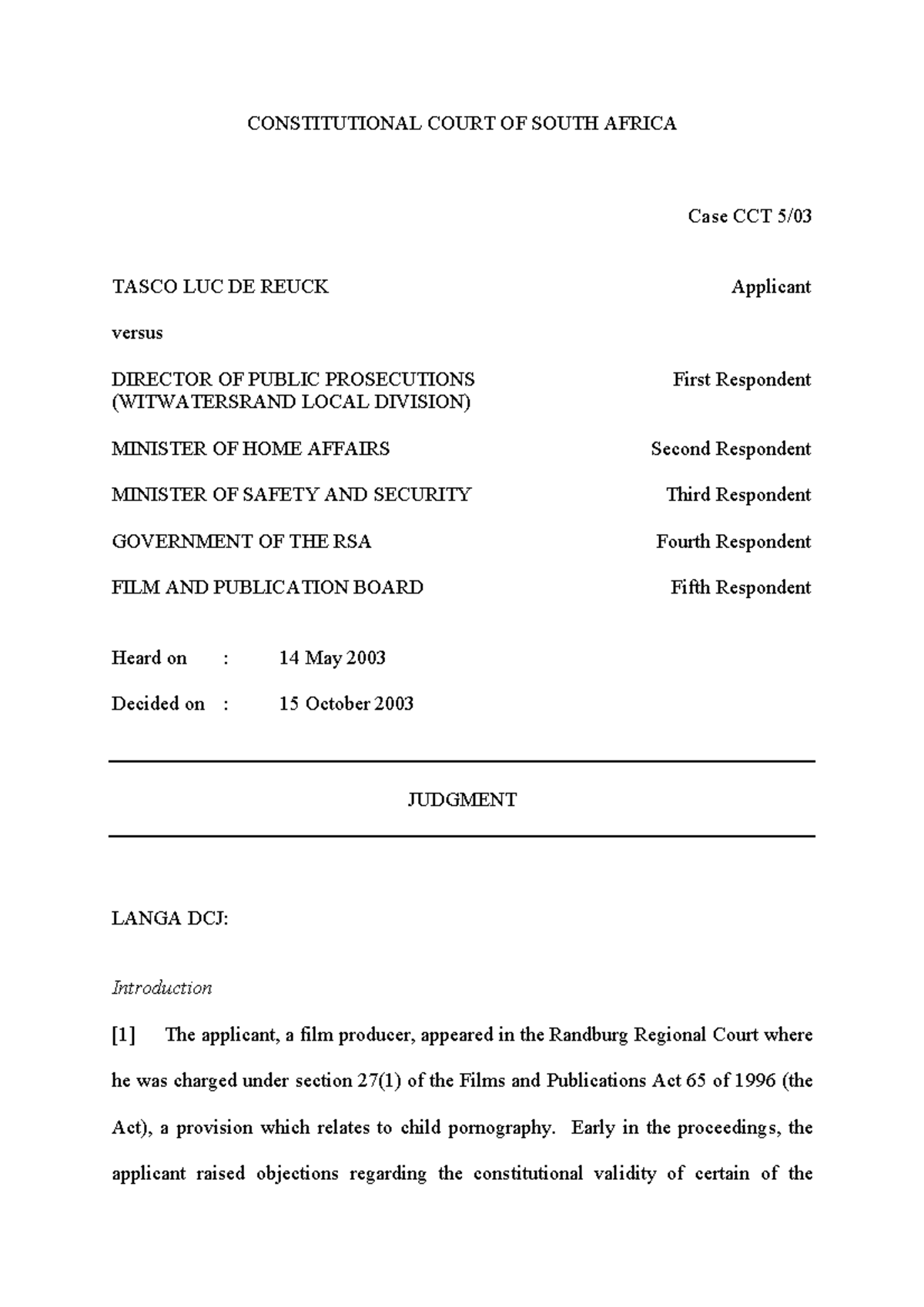 De Reuk case - De Reuk case - LGL3702 - Unisa - Studocu