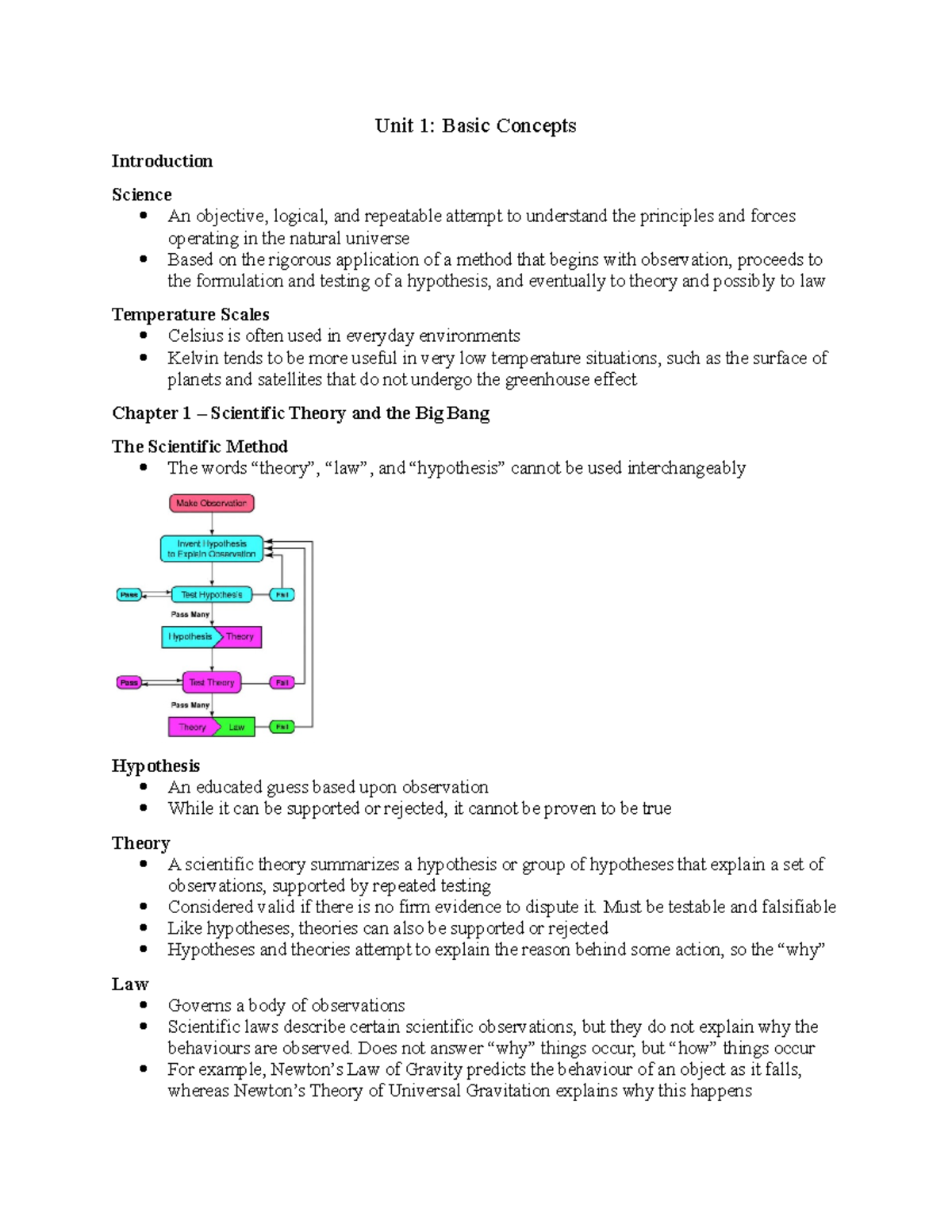 Unit 1: Chapter 1-Scientific Theory and the Big Bang, Chapter 2-Time ...