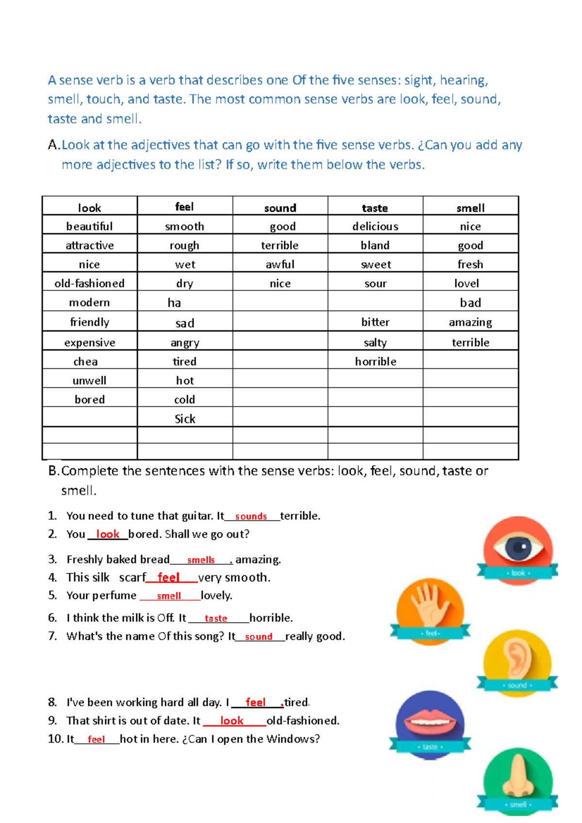 Sensory%20 Verbs%20-%20 Exercise(Matias) - A sense verb is a verb that ...