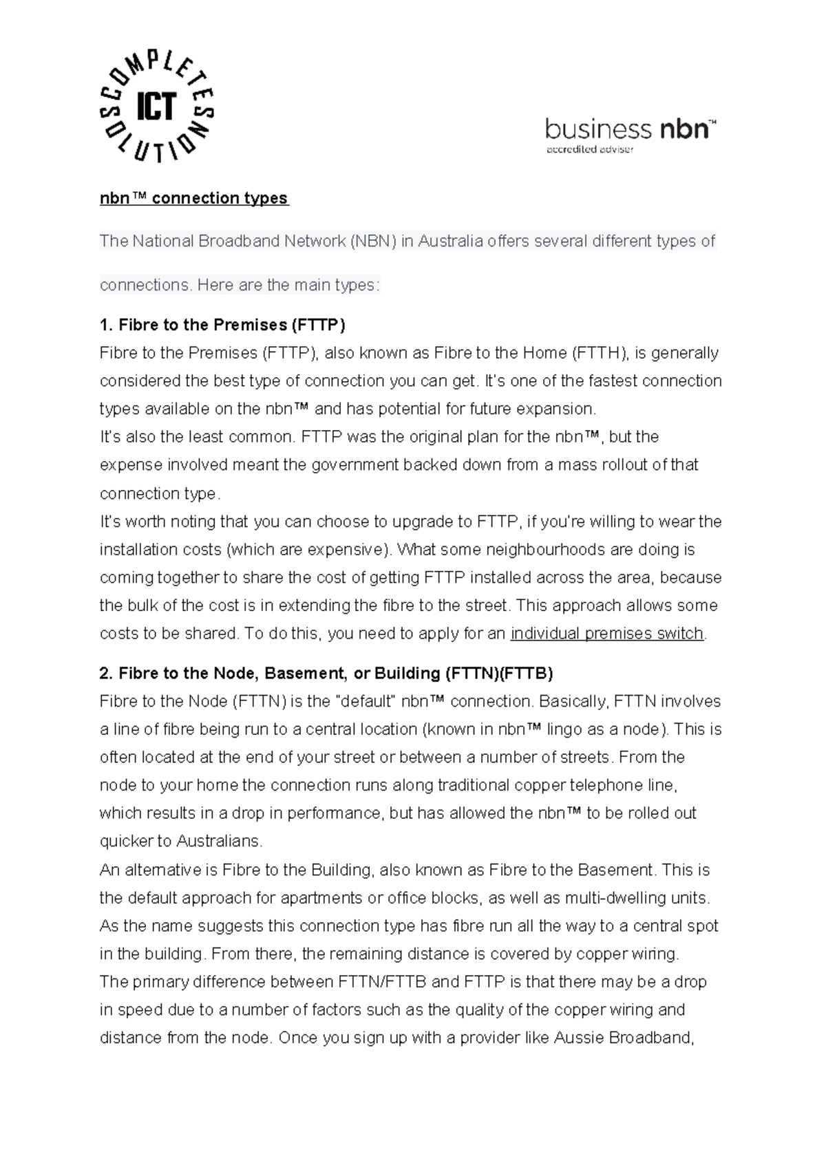 Different Types of Nbn - nbn™ connection types The National Broadband ...