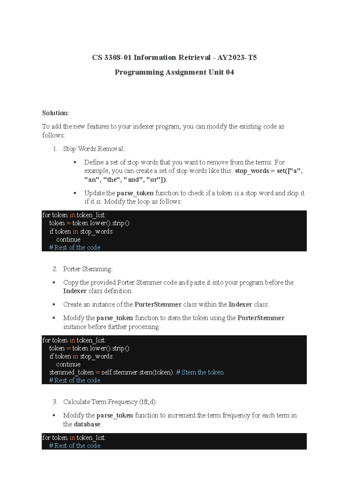 Programming Assignemnt 04 - CS 3308-01 Information Retrieval - AY2023-T Programming Assignment ...