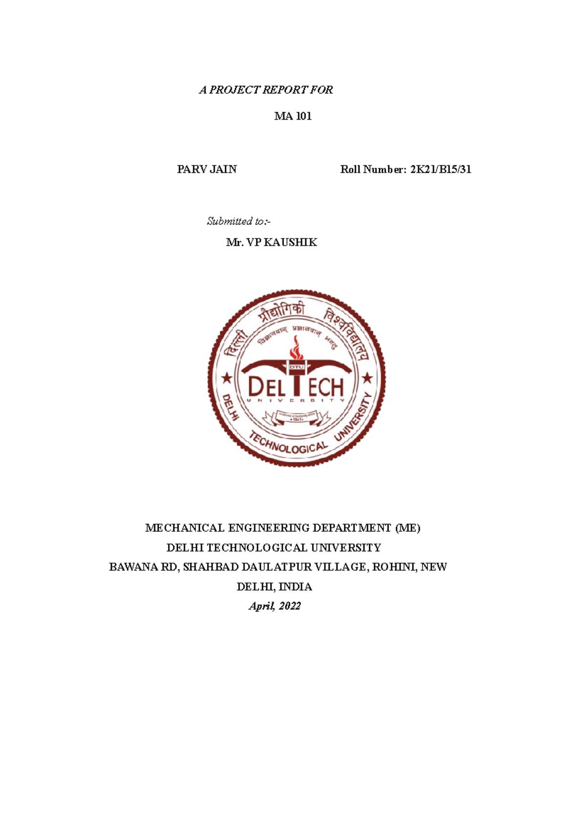 Project Report maths - A PROJECT REPORT FOR MA 101 PARV JAIN Roll ...