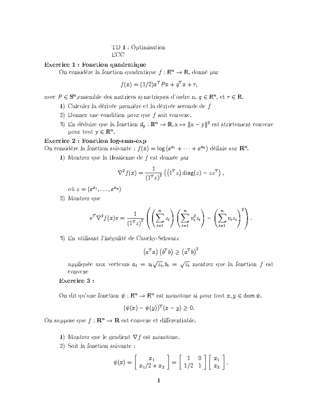 Solu TD1 optimis ECC sept22 - TD 1 : Optimisation ECC Exercice 1 ...