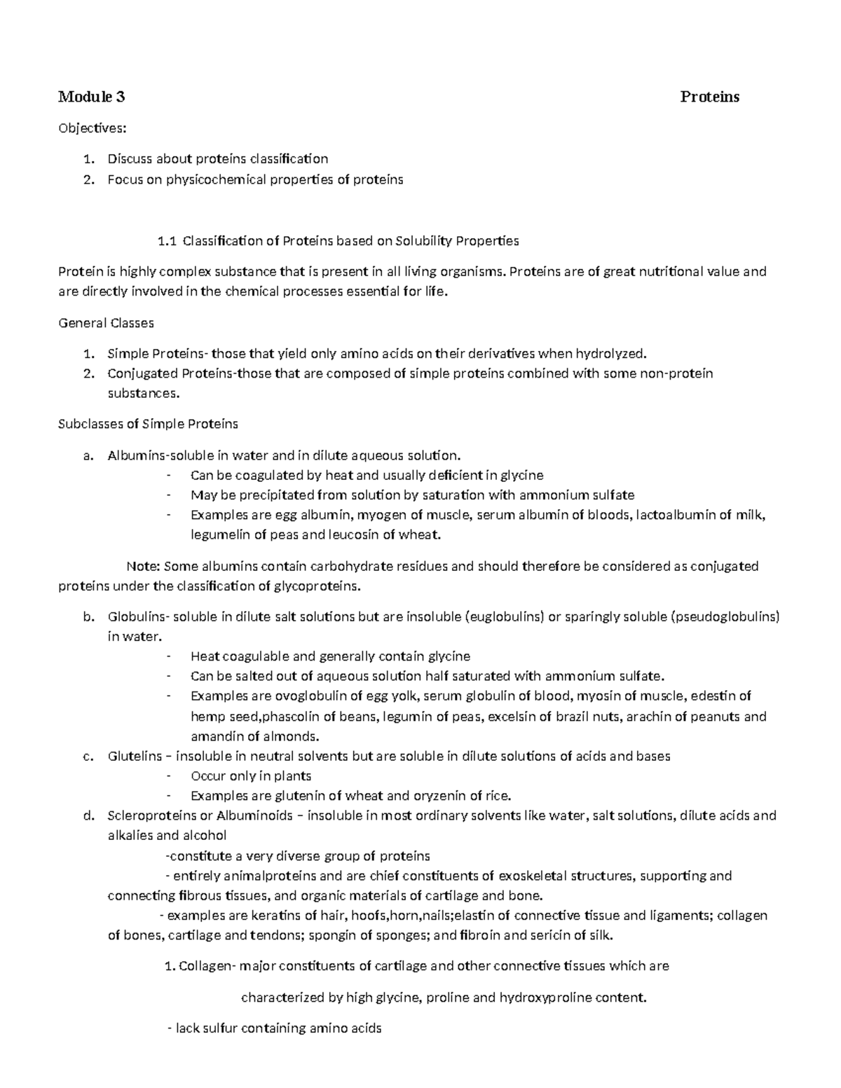 Module-3-5 - Module 3 Proteins Objectives: 1. Discuss about proteins classification 2. Focus on ...