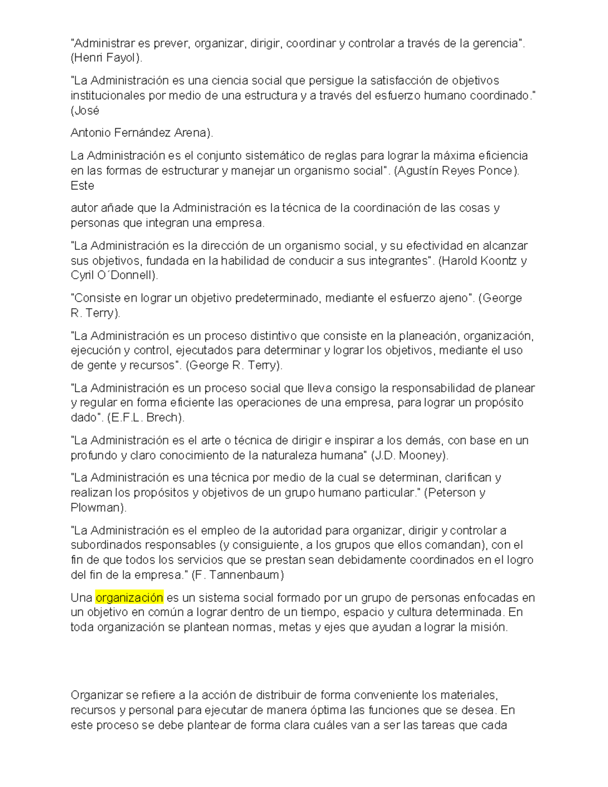 Administracion de la e.f - “Administrar es prever, organizar, dirigir ...