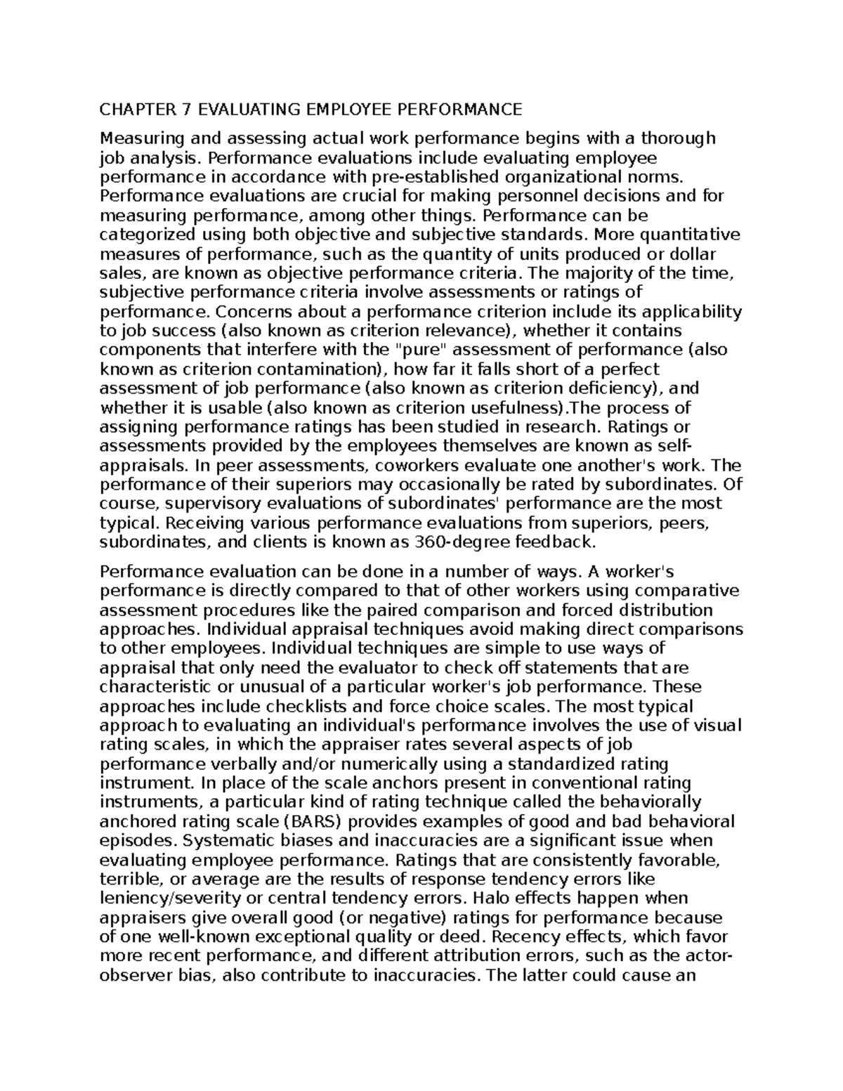 Chapter 7 Evaluating Employee Performance - CHAPTER 7 EVALUATING ...