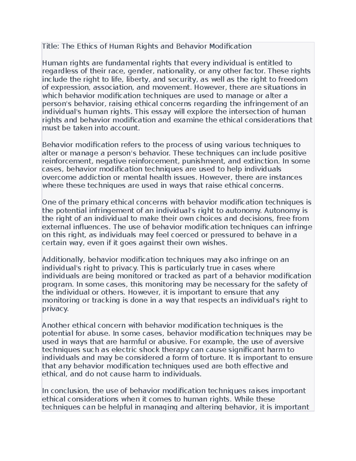 The Ethics of Human Rights and Behavior Modification - These rights ...