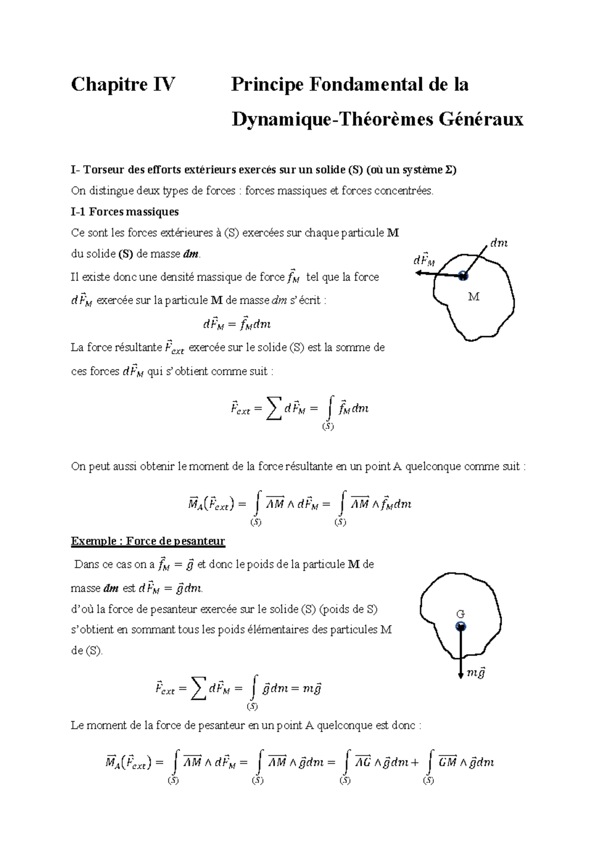 Principe Fondamental de la Dynamique-Théorèmes Généraux - Chapitre IV Principe Fondamental de la ...