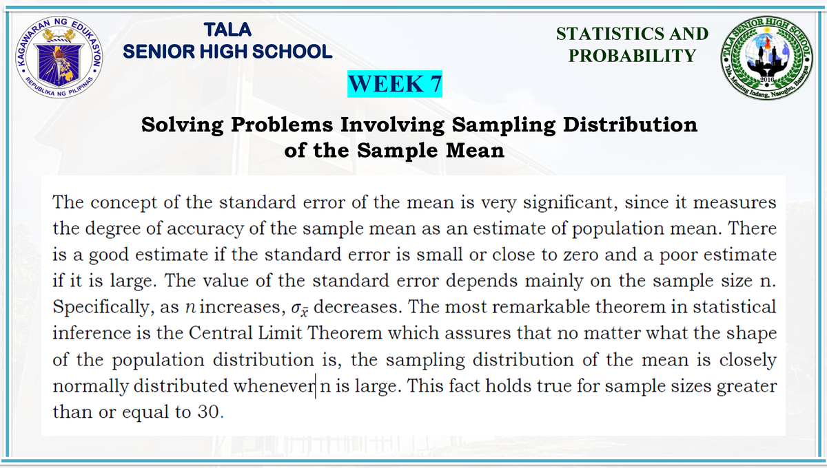 STAT Q1 WEEK 7B - MAth - STATISTICS AND PROBABILITY WEEK 7 TALA SENIOR ...