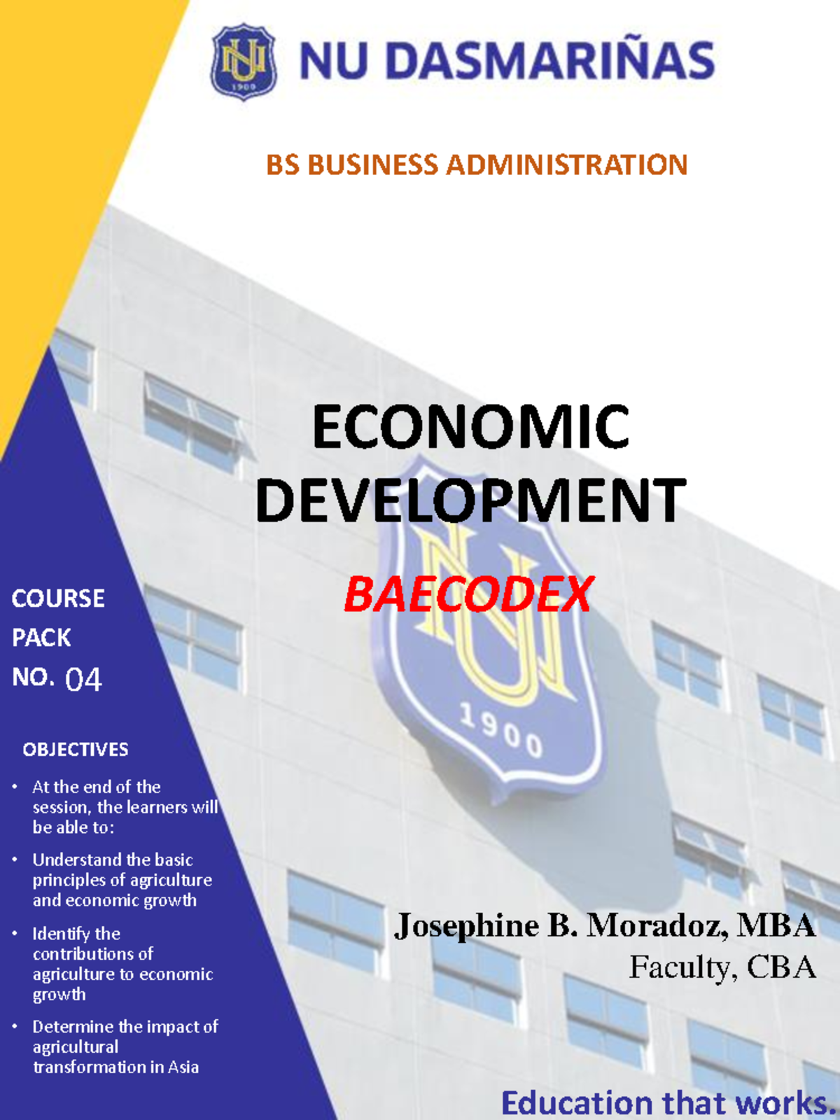 (N) Week 4. Agriculture - COURSE PACK NO. OBJECTIVES Education that ...