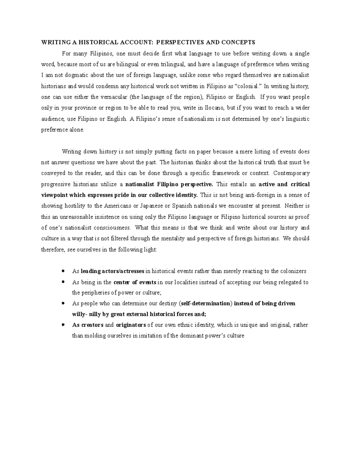 Perspectives AND Concepts - WRITING A HISTORICAL ACCOUNT: PERSPECTIVES ...