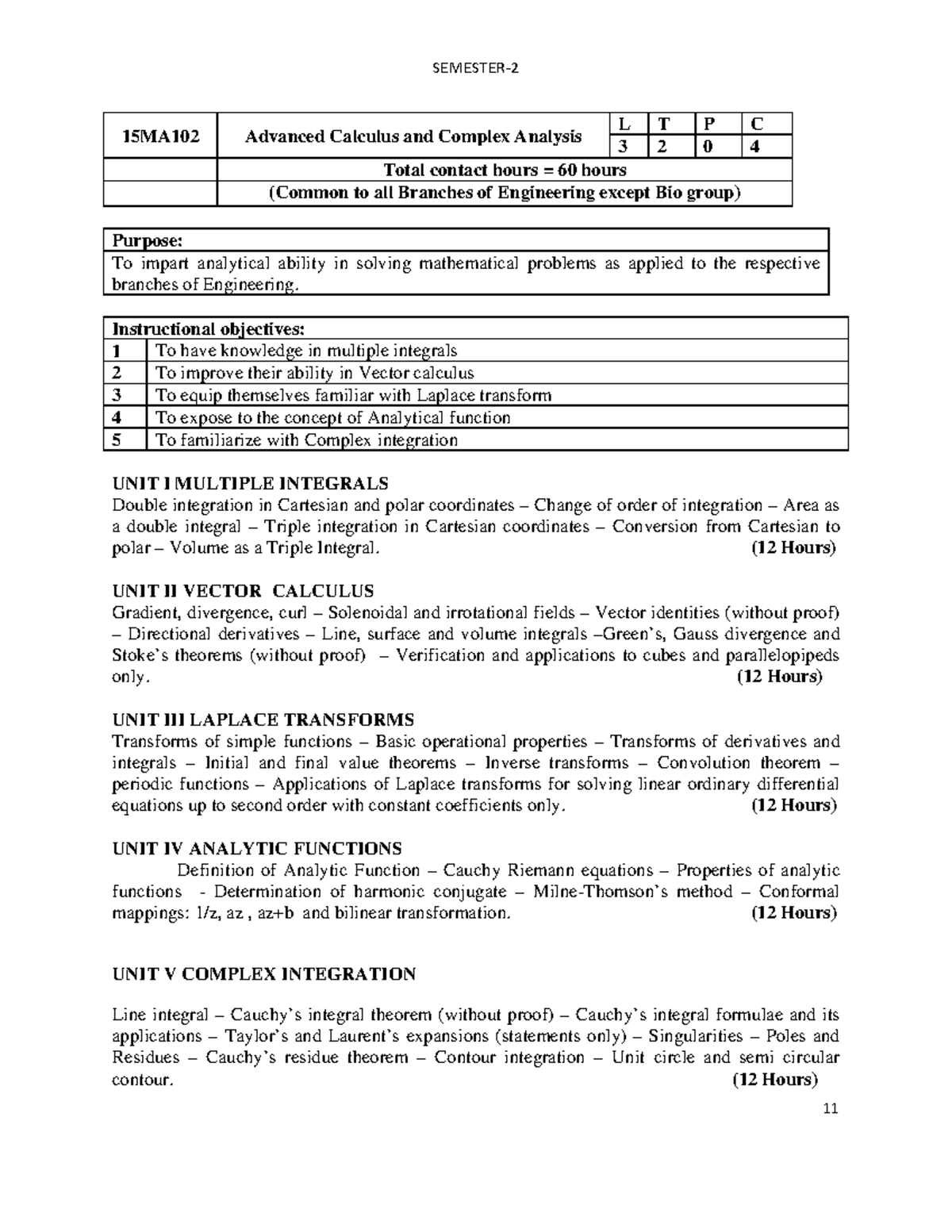 15MA102 advanced calculus and complex analysis - Advanced Calculus and ...