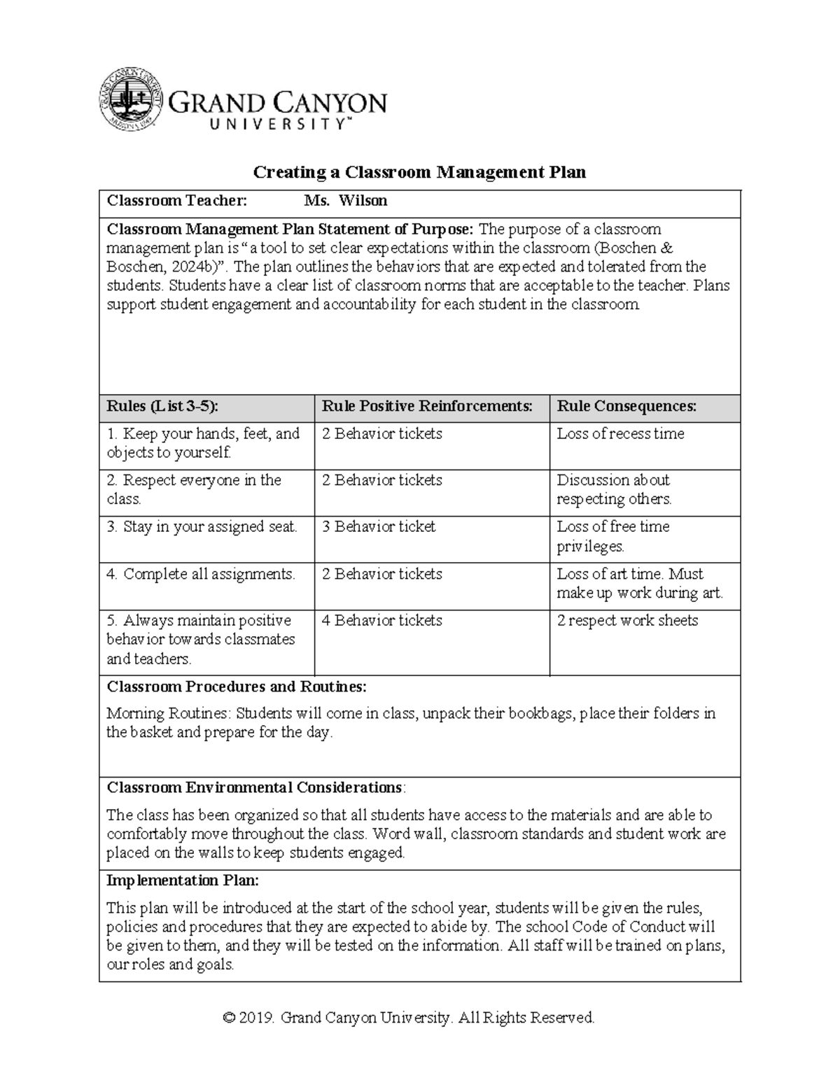 Classroom management Plan Official - Creating a Classroom Management ...