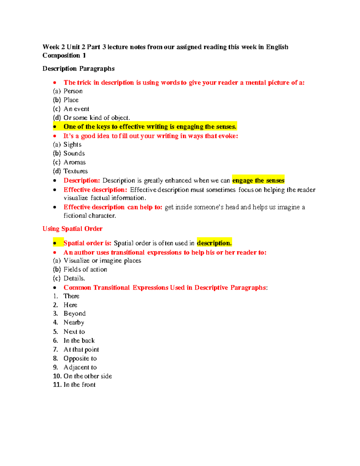 Week 2 Unit 2 Part 3 Lecture Notes From Our Assigned Reading This Week In English Composition 1