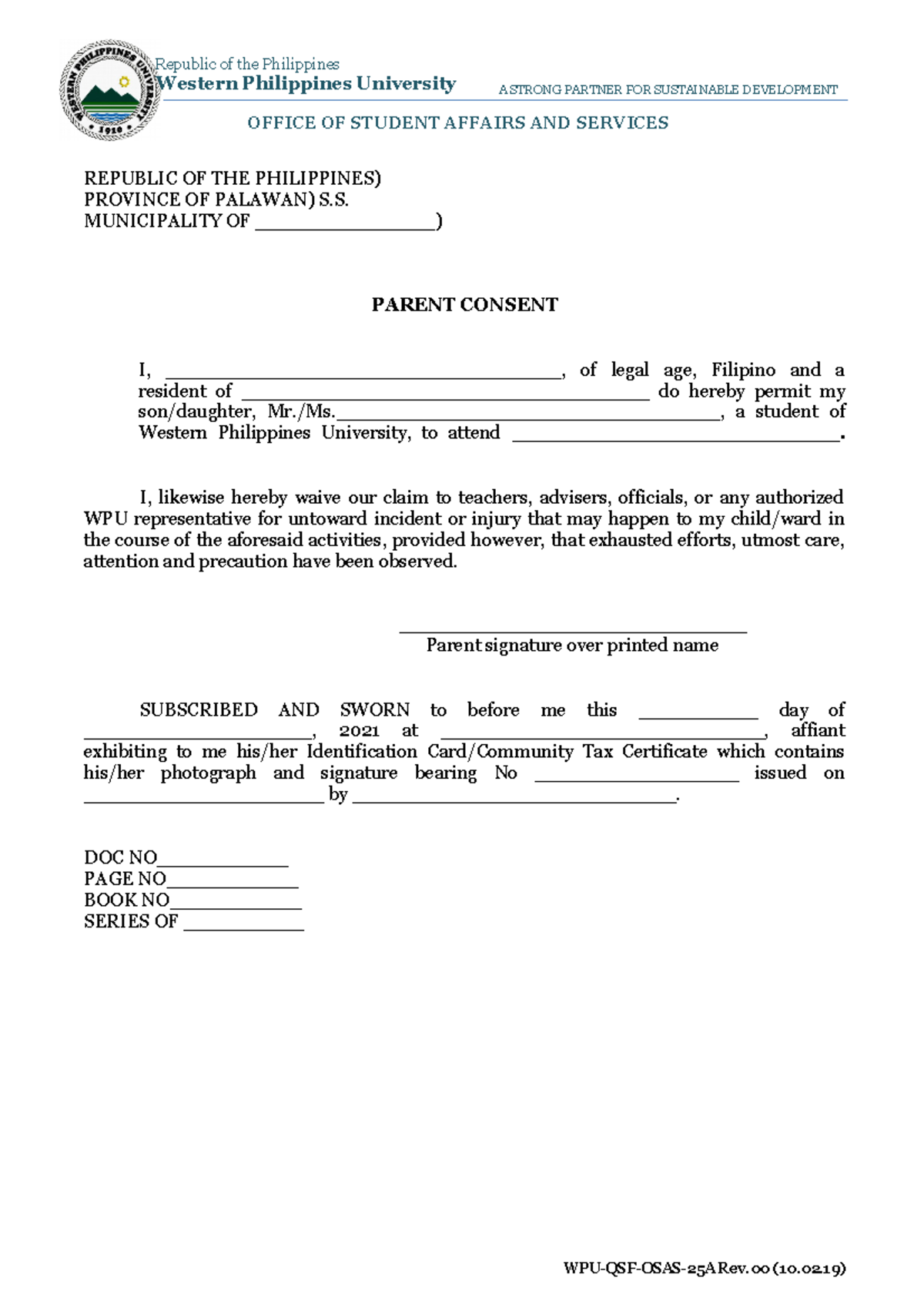 25- Parent- Consent - sown - Republic of the Philippines Western ...