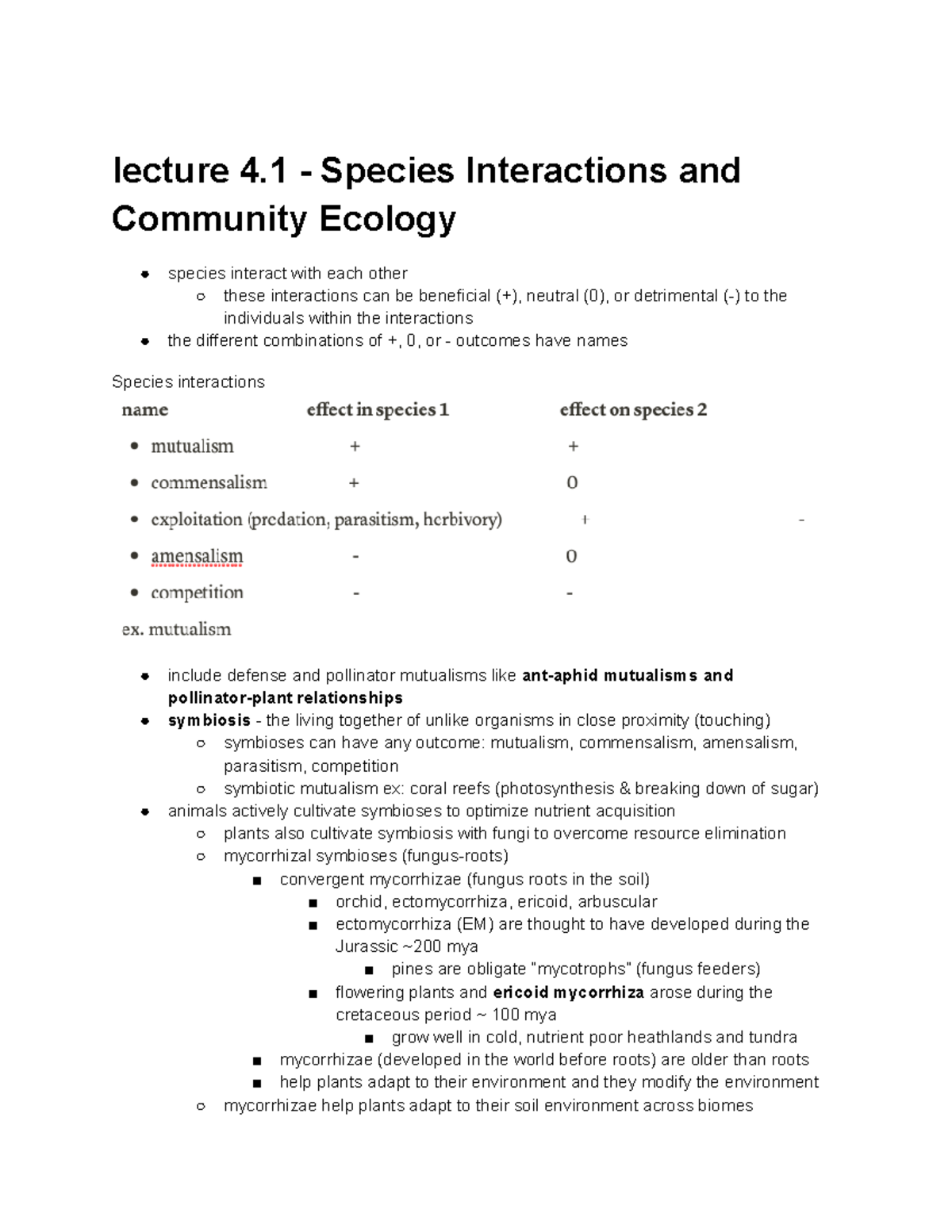Env 101 - lecture notes for env 101 - lecture 4 - Species Interactions ...