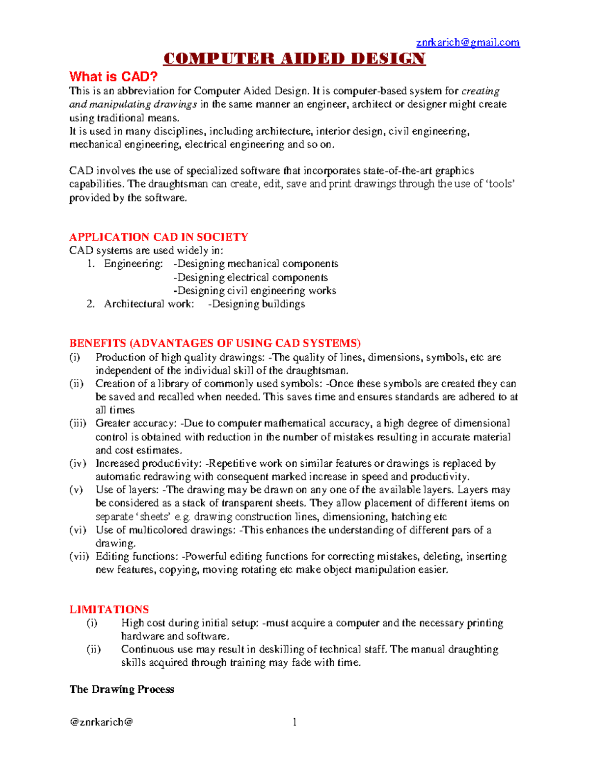 CAD notes-1 - NOTES - COMPUTER AIDED DESIGN What is CAD? This is an ...