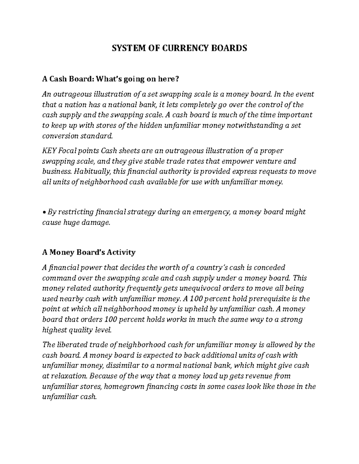 System OF Currency Boards - SYSTEM OF CURRENCY BOARDS A Cash Board ...