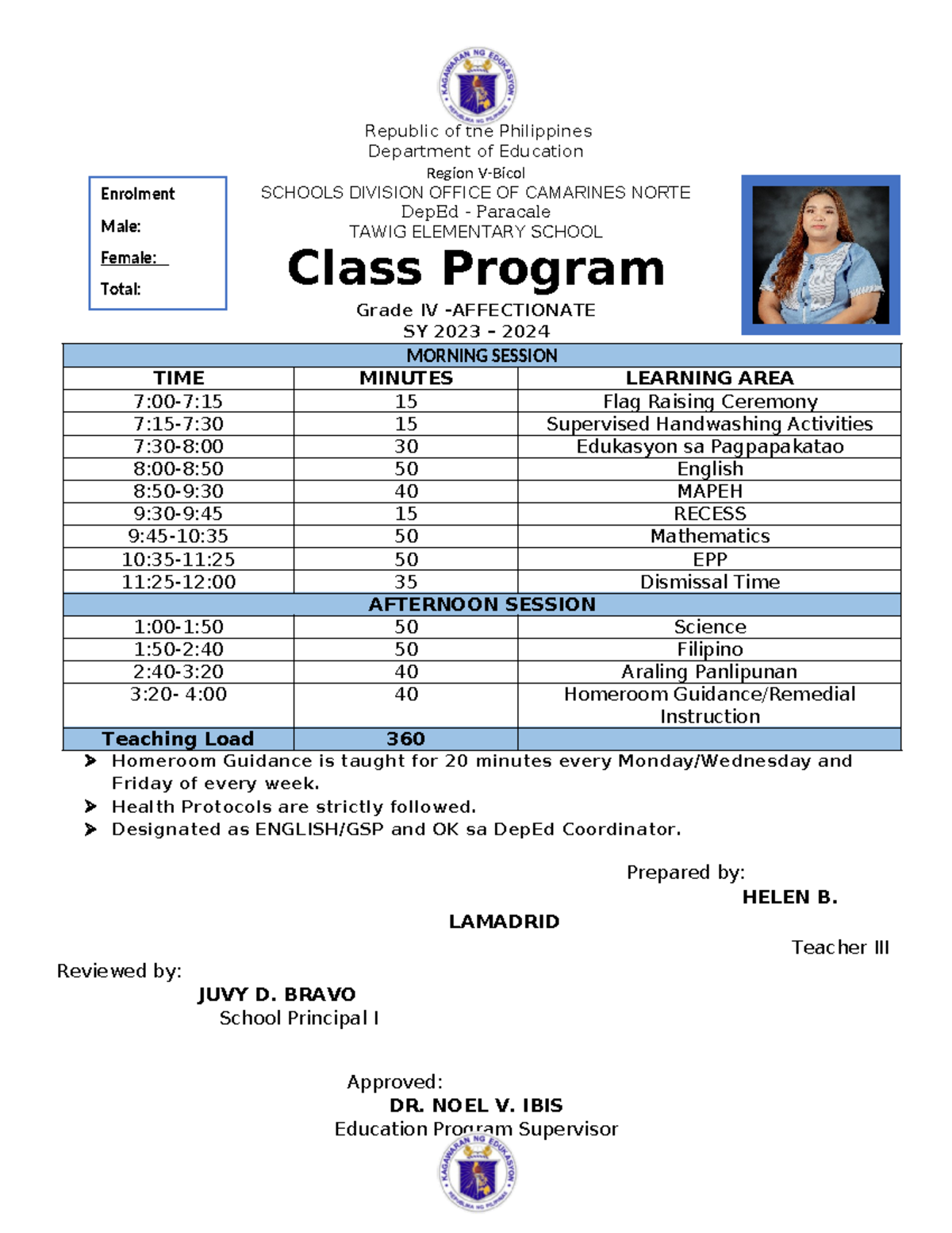 Class Program 2023 2024 - Republic of the Philippines Department of ...