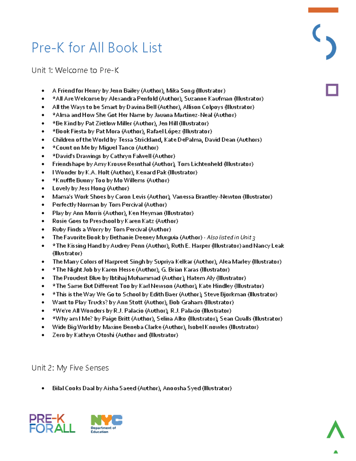 Pre k for all book list - ELM-250 - GCU - Studocu