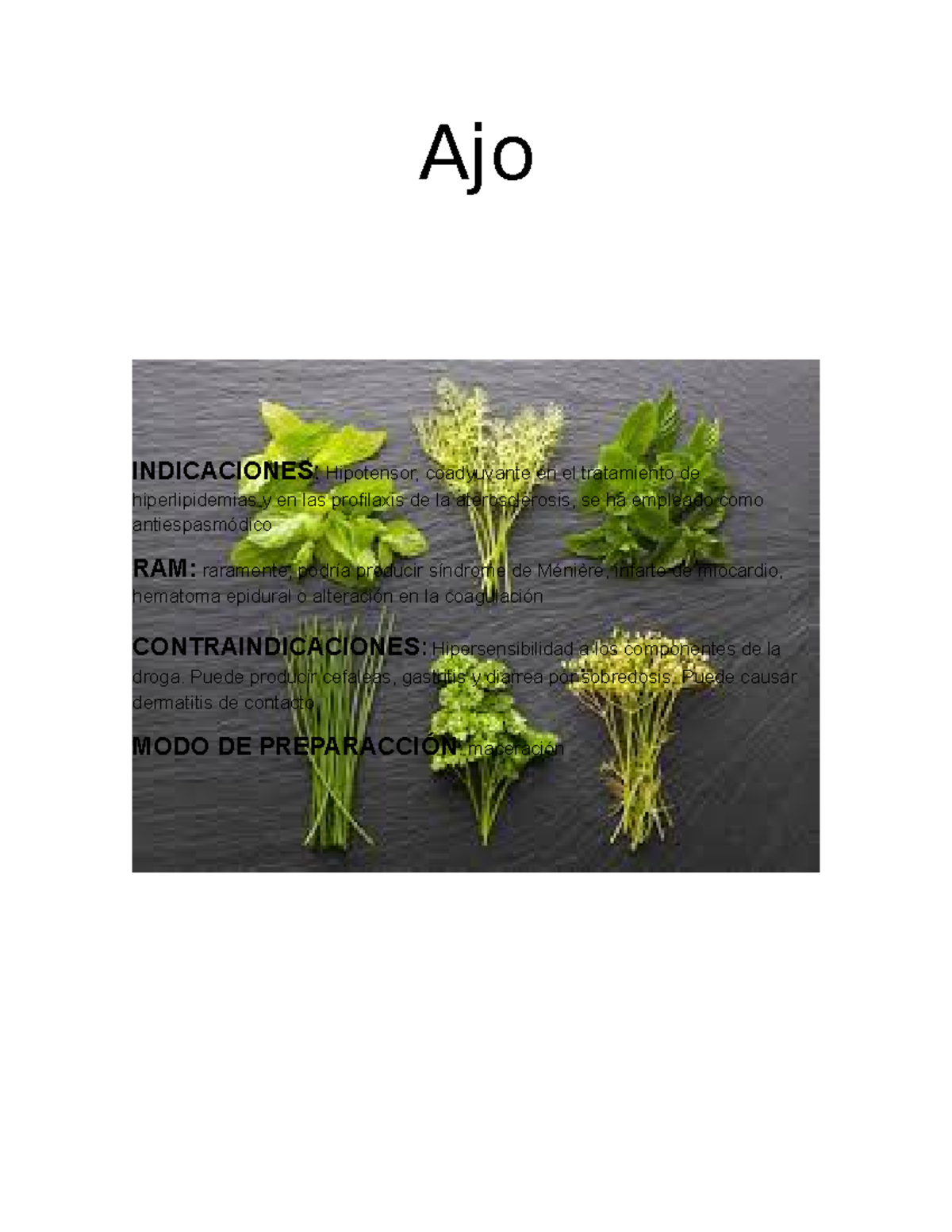 Cartilla - plantas medicinales - Ajo INDICACIONES : Hipotensor ...