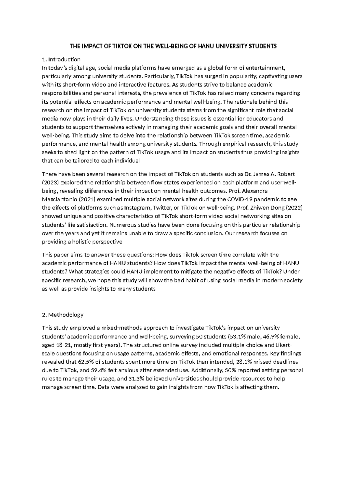 FULL Research - THE IMPACT OF TIKTOK ON THE WELL-BEING OF HANU ...