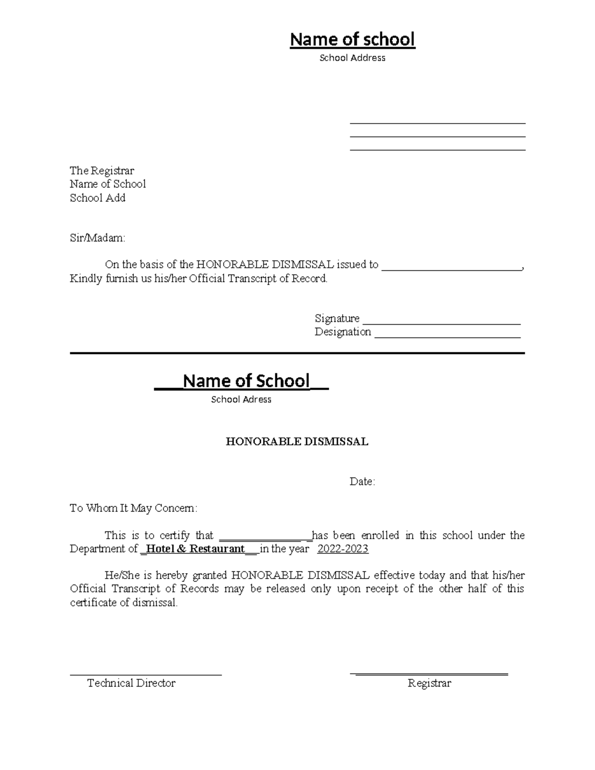 Honorable Dismissa Template
