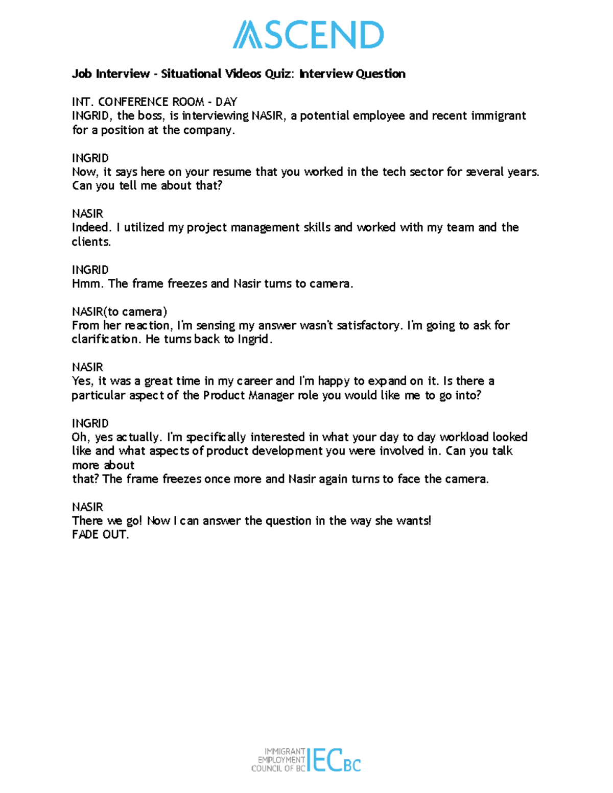 Module 4 Gauging the interviewer’s reactions Transcript - Job Interview ...