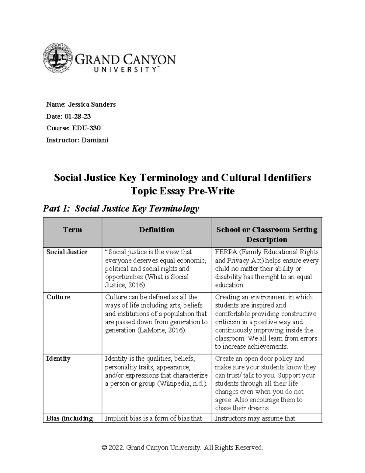 EDU 330 - Essay - Name: Jessica Sanders Date: 01-28- Course: EDU ...
