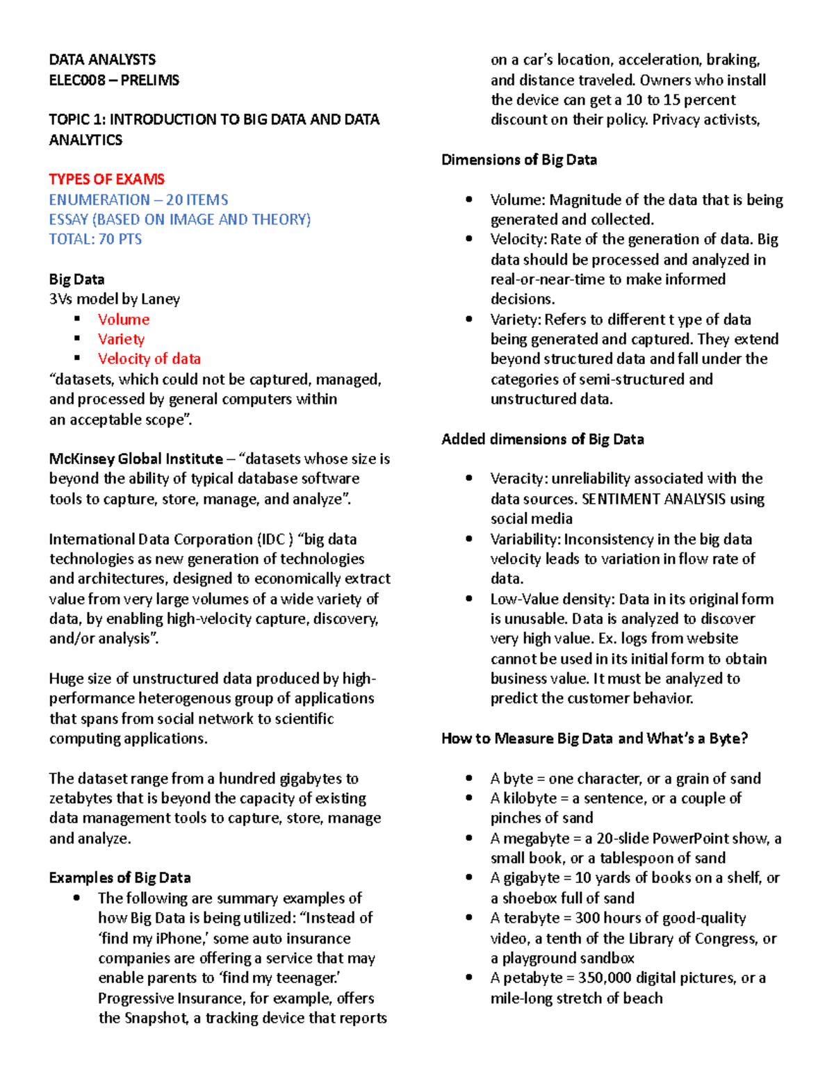 elec008 data analytics - DATA ANALYSTS ELEC008 – PRELIMS TOPIC 1 ...