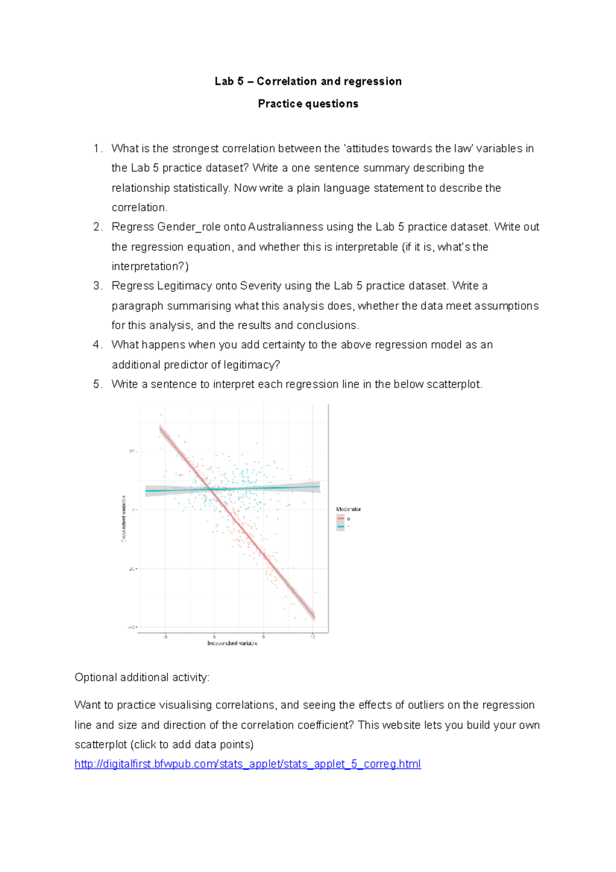 Lab 5 practice questions - Lab 5 – Correlation and regression Practice ...