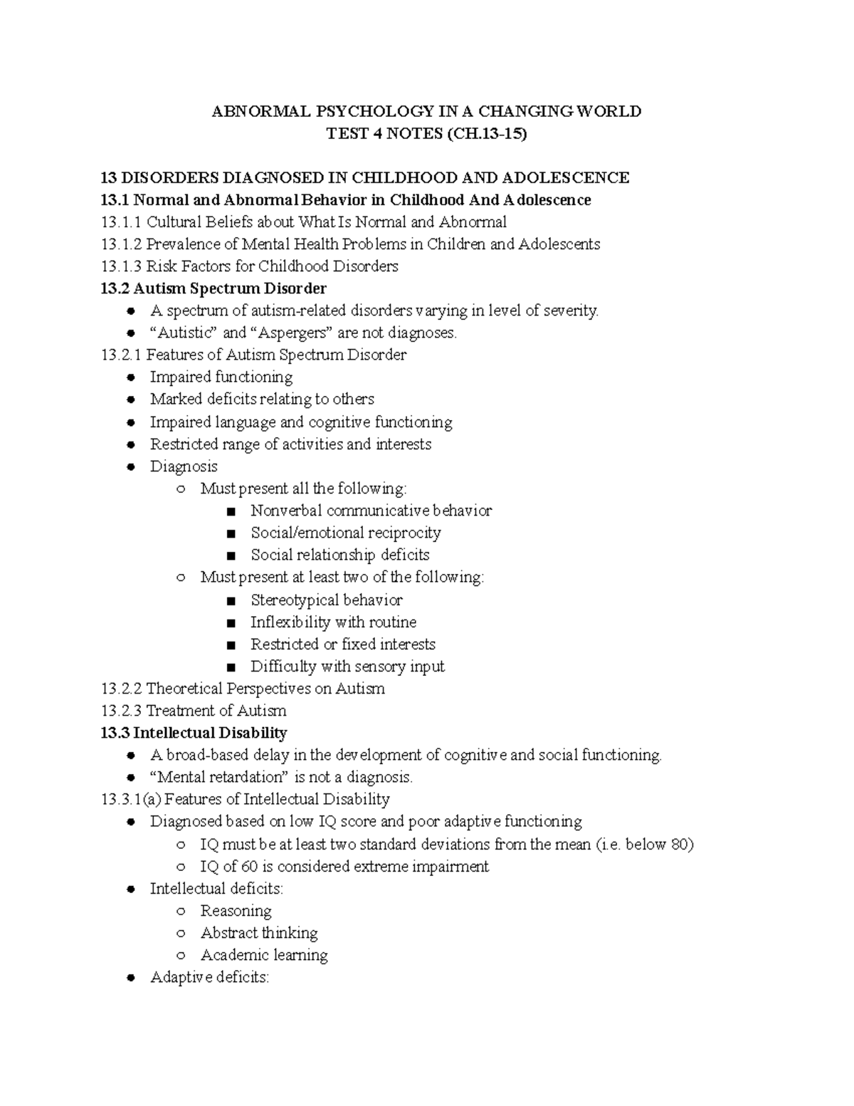 Ab Psy - Test 4 Notes - ABNORMAL PSYCHOLOGY IN A CHANGING WORLD TEST 4 ...