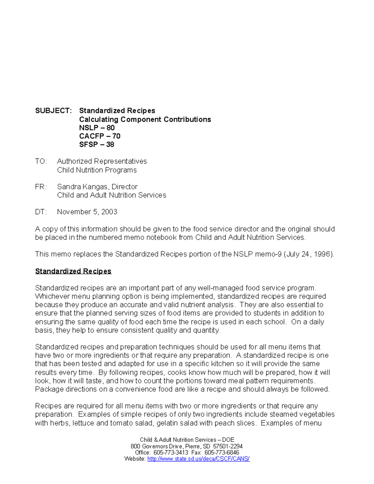 NSLP 80 Stndrdizd Recipes - SUBJECT: Standardized Recipes Calculating ...