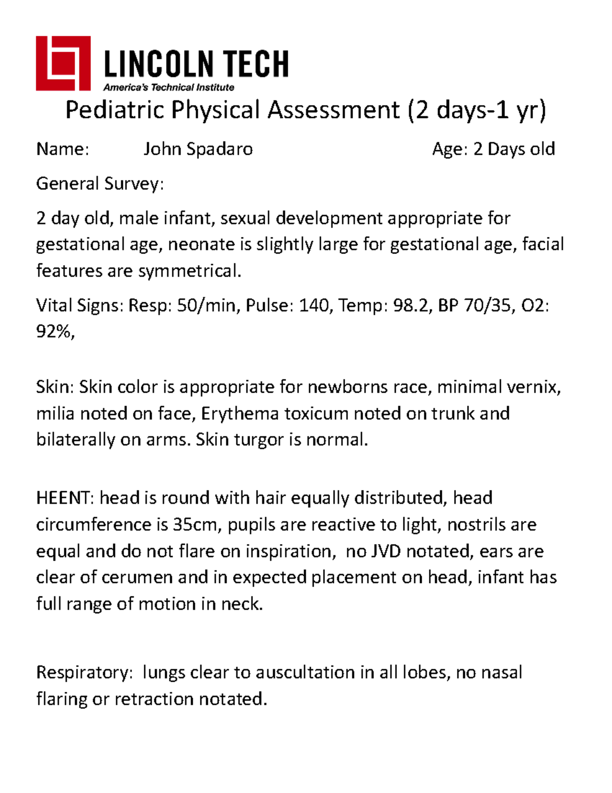 Pediatric Physical Assessment 2 days - 1 yr - Pediatric Physical ...