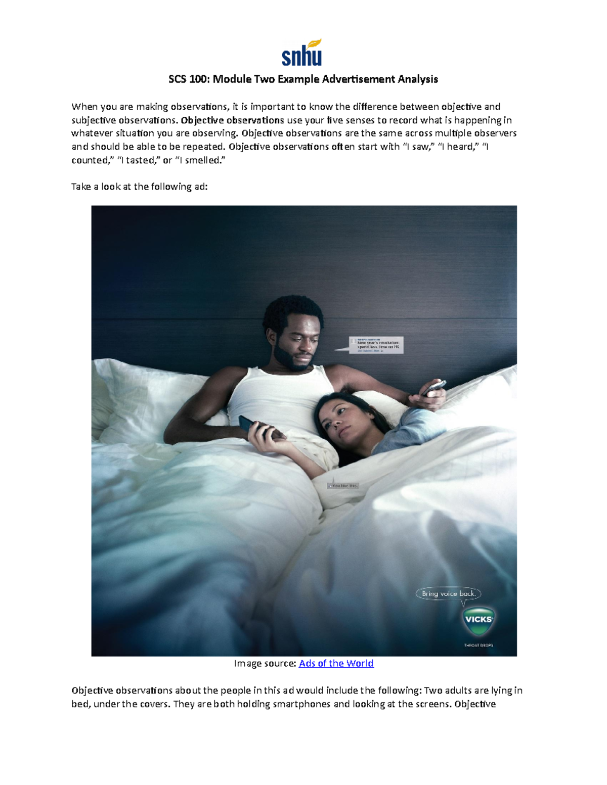 SCS 100 Module Two Example Advertisement Analysis - SCS 100: Module Two ...