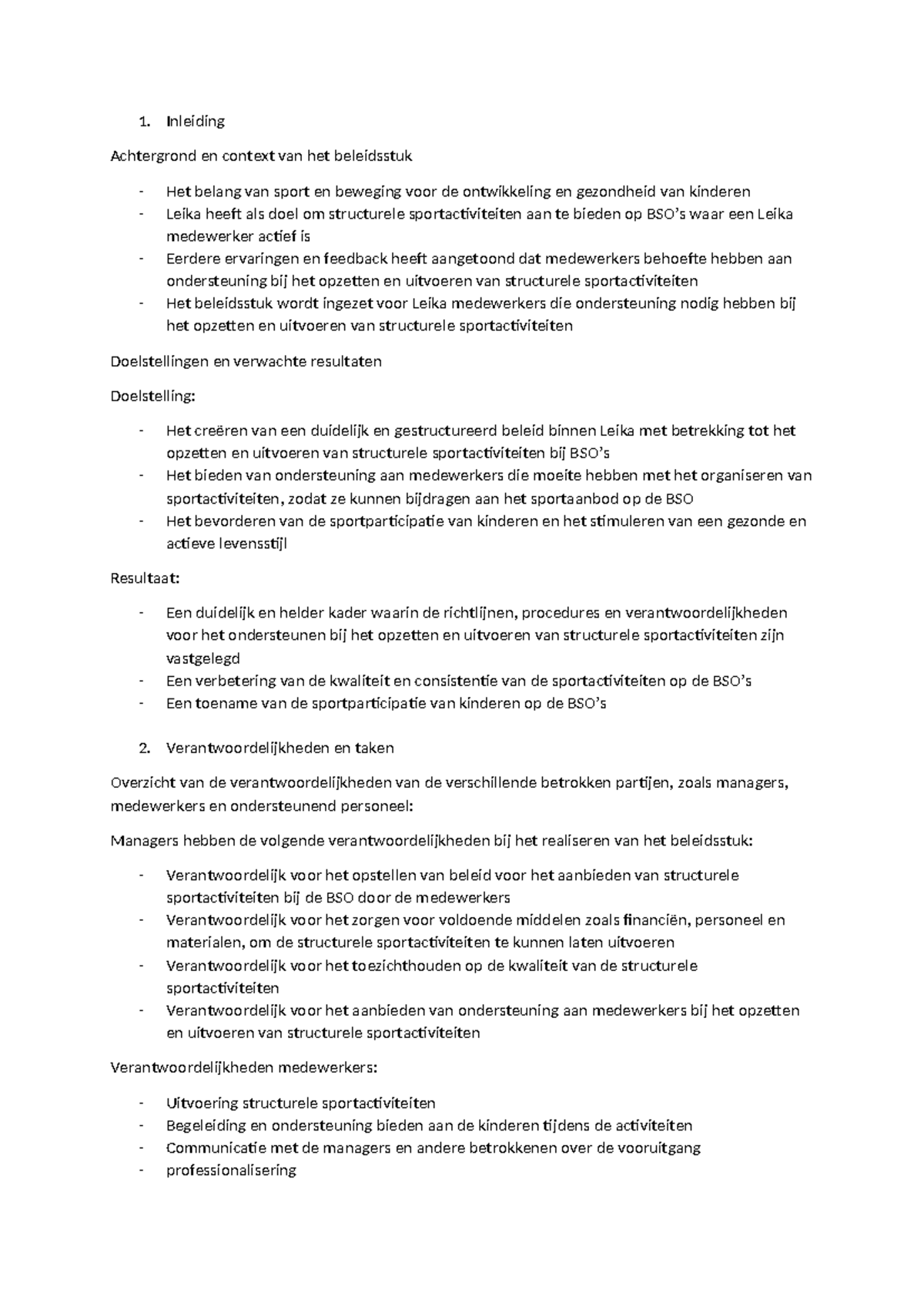 Beleidsstuk Leika - Inleiding Achtergrond en context van het ...