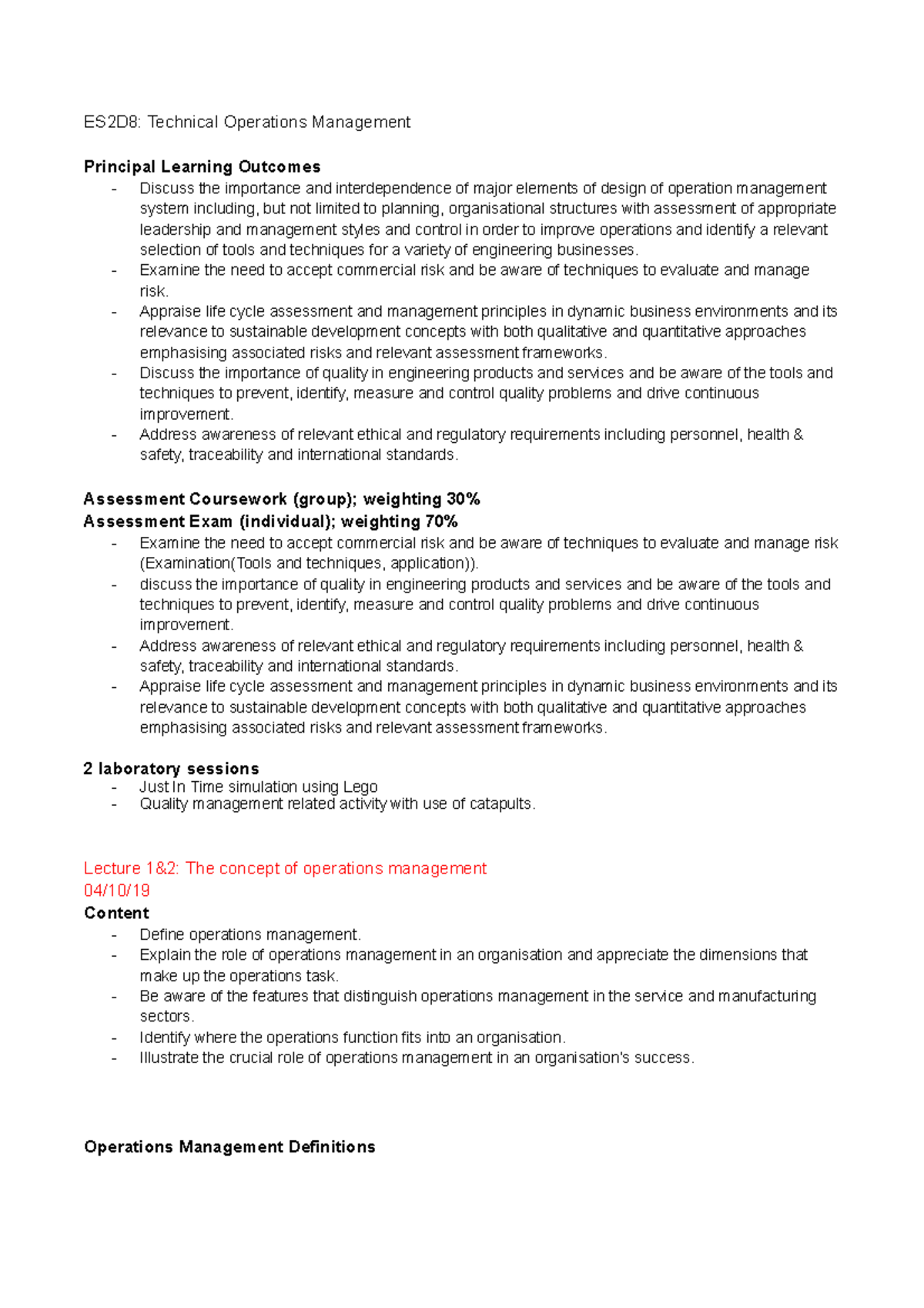 ES2D8 Technical Operations Management - ES2D8: Technical Operations ...