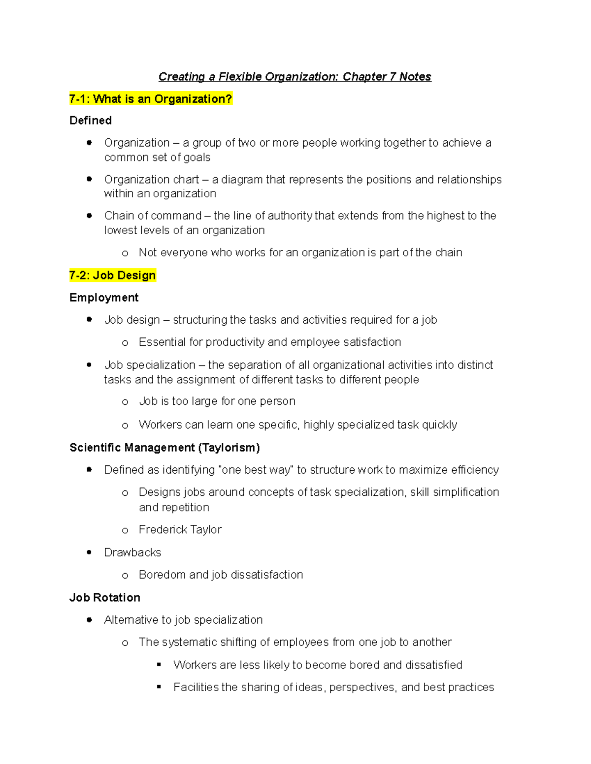 SEVI 2053 Chapter 7 Notes - Creating a Flexible Organization: Chapter 7 ...