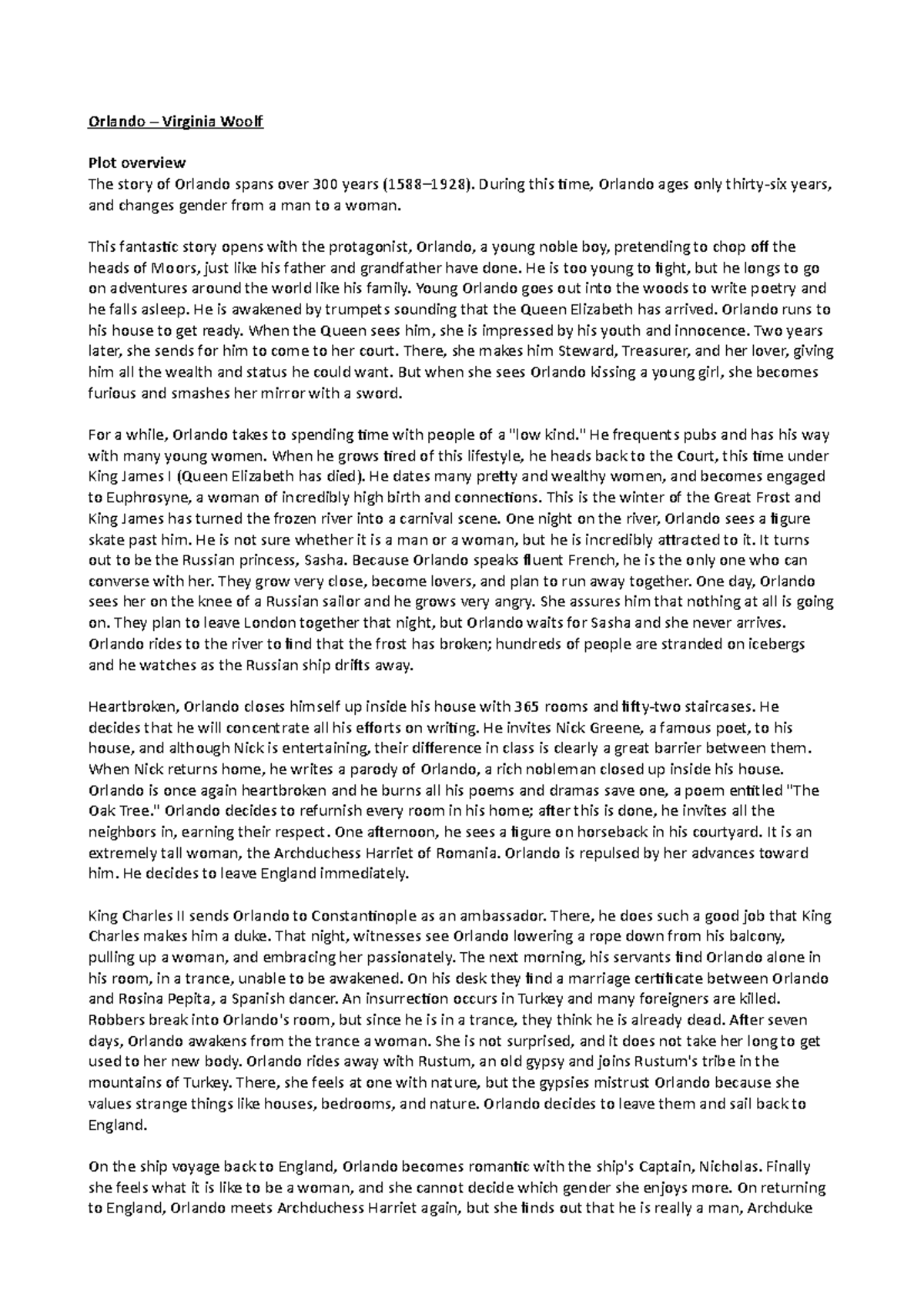 Orlando Virginia Woolf Appunti - Orlando – Virginia Woolf Plot overview ...