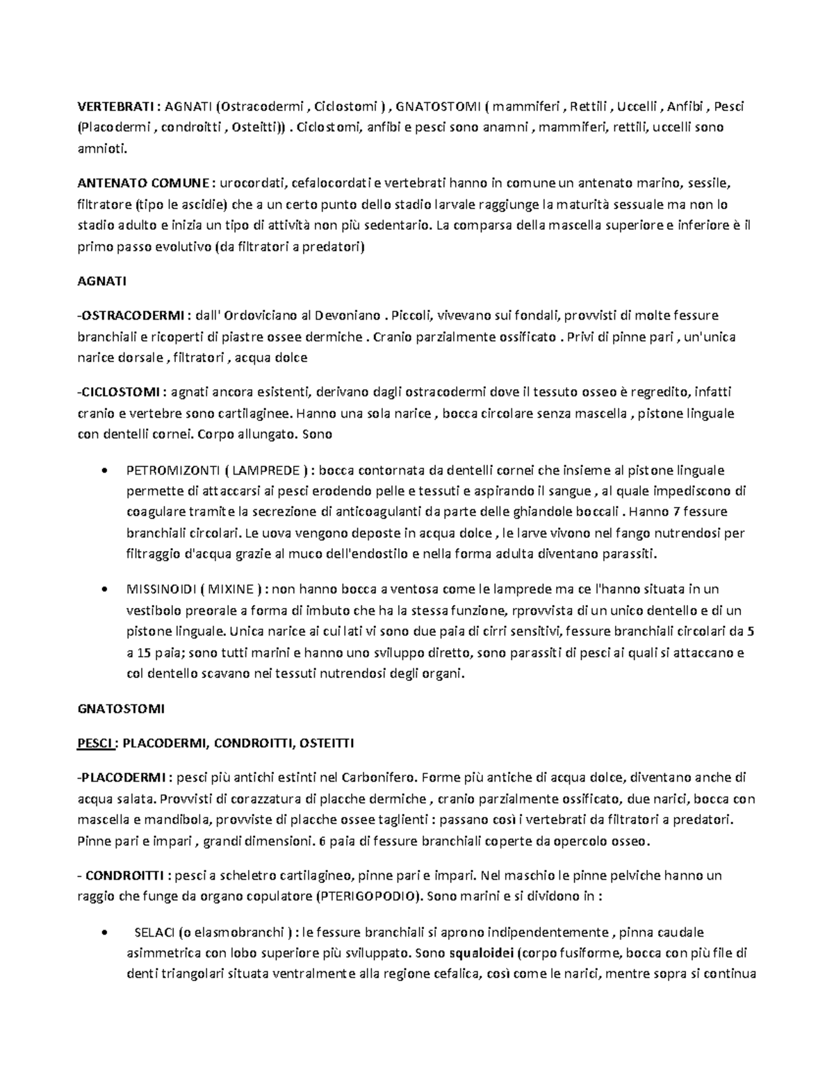 Riassunti di Anatomia Comparata, Prof. Cannata - VERTEBRATI : AGNATI ...