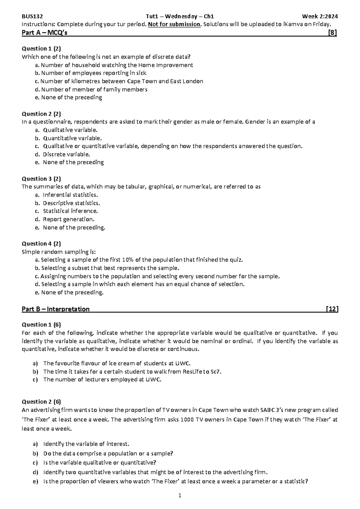 BUS132 Tut1 Wed 2024 - BUS132 Tut 1 – Wednesday – Ch 1 Week 2 : 2024 ...