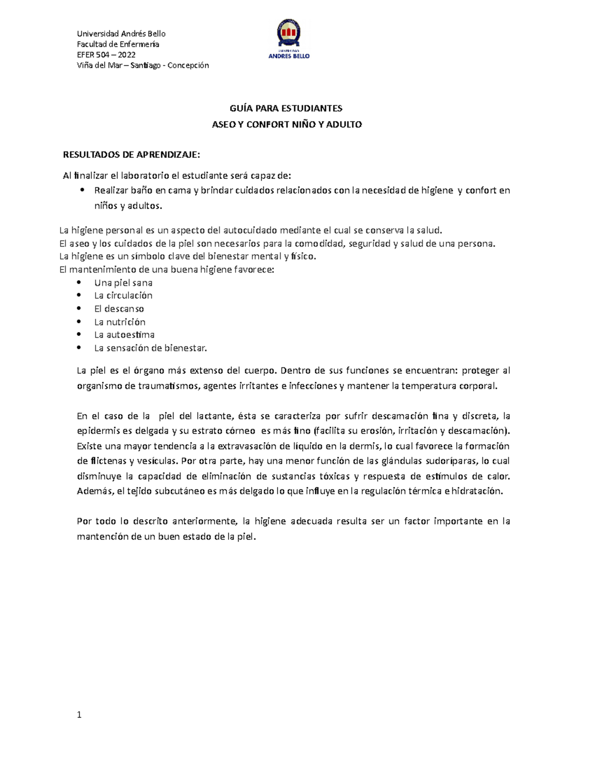 ASEO Y Confort EN NIÑOS Y Adultos - Facultad de Enfermería EFER 504 ...