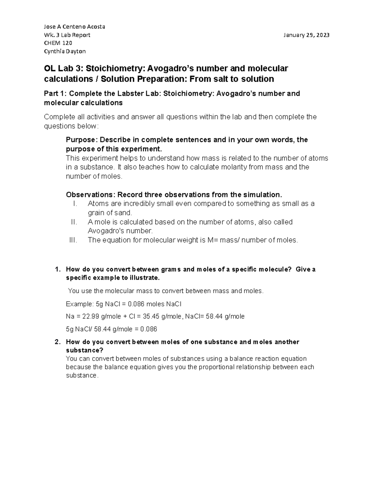 Week 3 Lab Report - Jose A Centeno Acosta Wk. 3 Lab Report January 29, 2023 CHEM 120 Cynthia ...