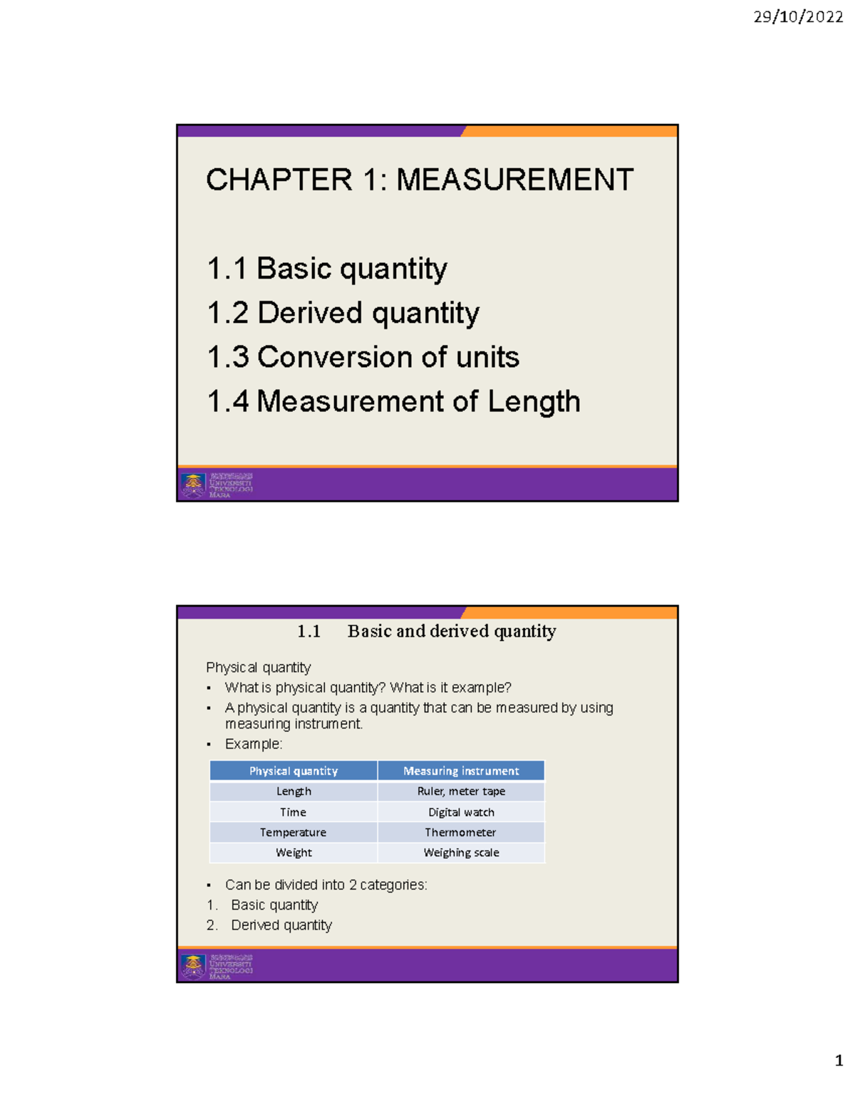 Chapter 1 - CHAPTER 1: MEASUREMENT 1 Basic quantity 1 Derived quantity ...