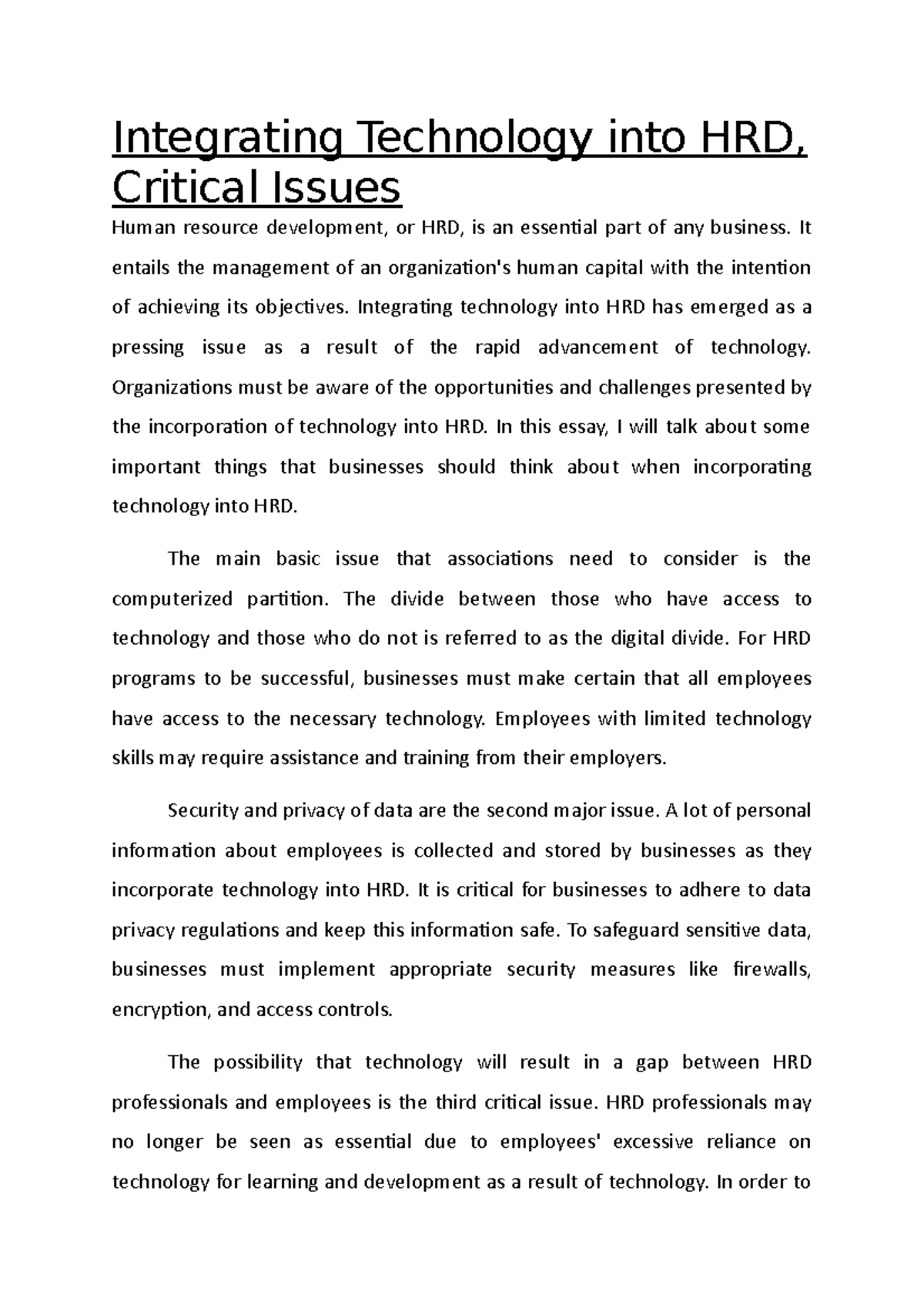 Integrating Technology into HRD, Critical Issues - Integrating ...