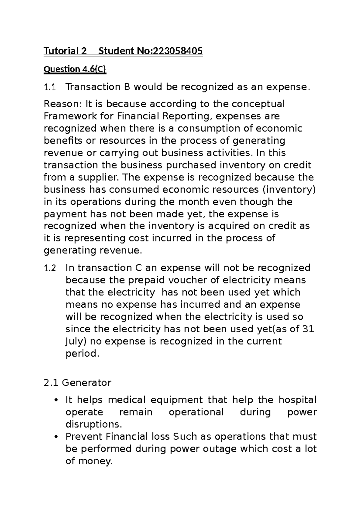 Tutorial 2 Acct 102 - Revision - Tutorial 2 Student No: Question 4(C) 1 ...