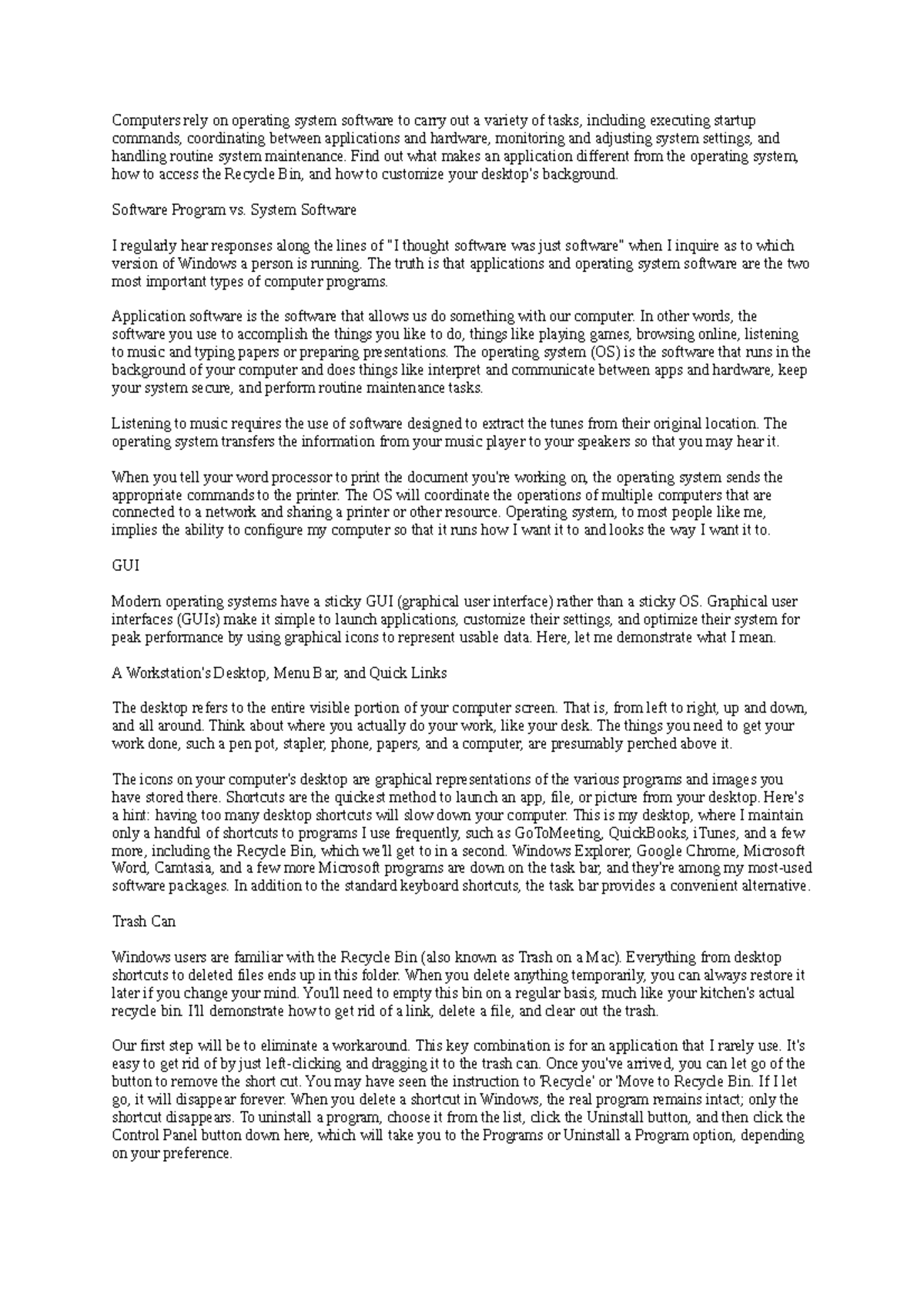 Computer Operating System Computers Rely On Operating System Software