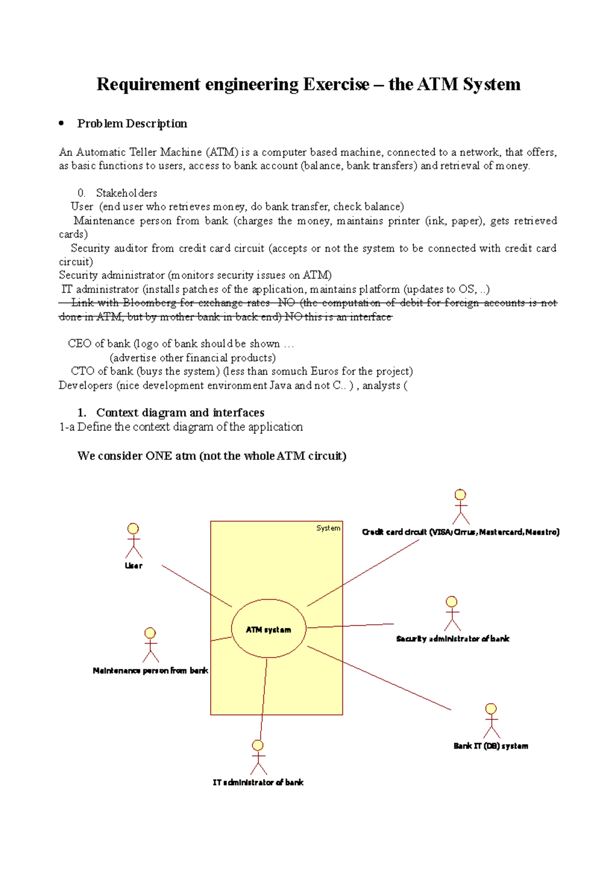 The ATM system - this is useful - Requirement engineering Exercise ...