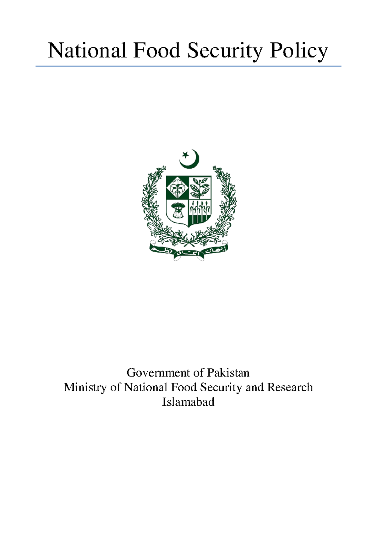 National Food Security Policy 2018 - National Food Security Policy ...