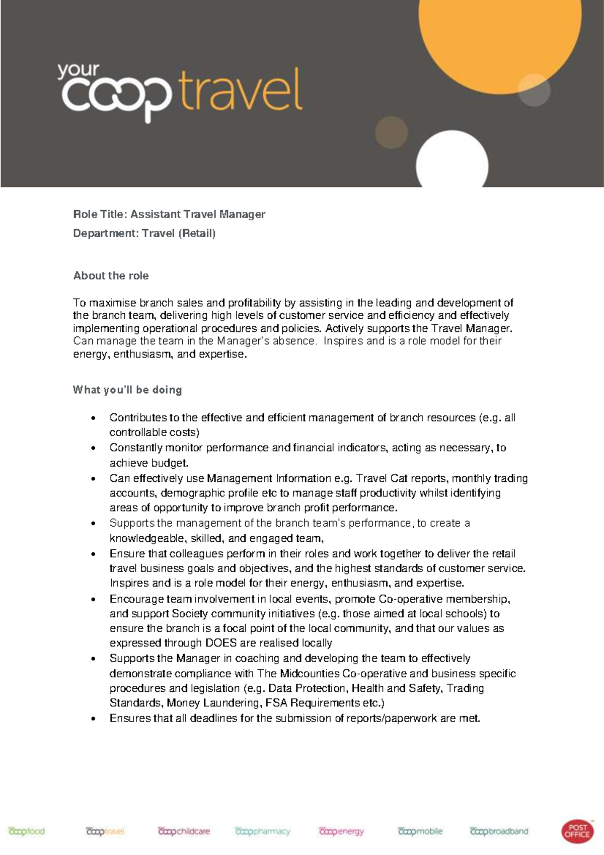 Assistant Travel Manager - Role Title: Assistant Travel Manager ...